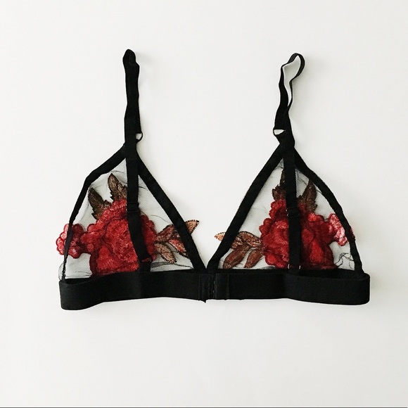 Intimates & Sleepwear | Black And Red Rose Mesh Bralette | Poshmark